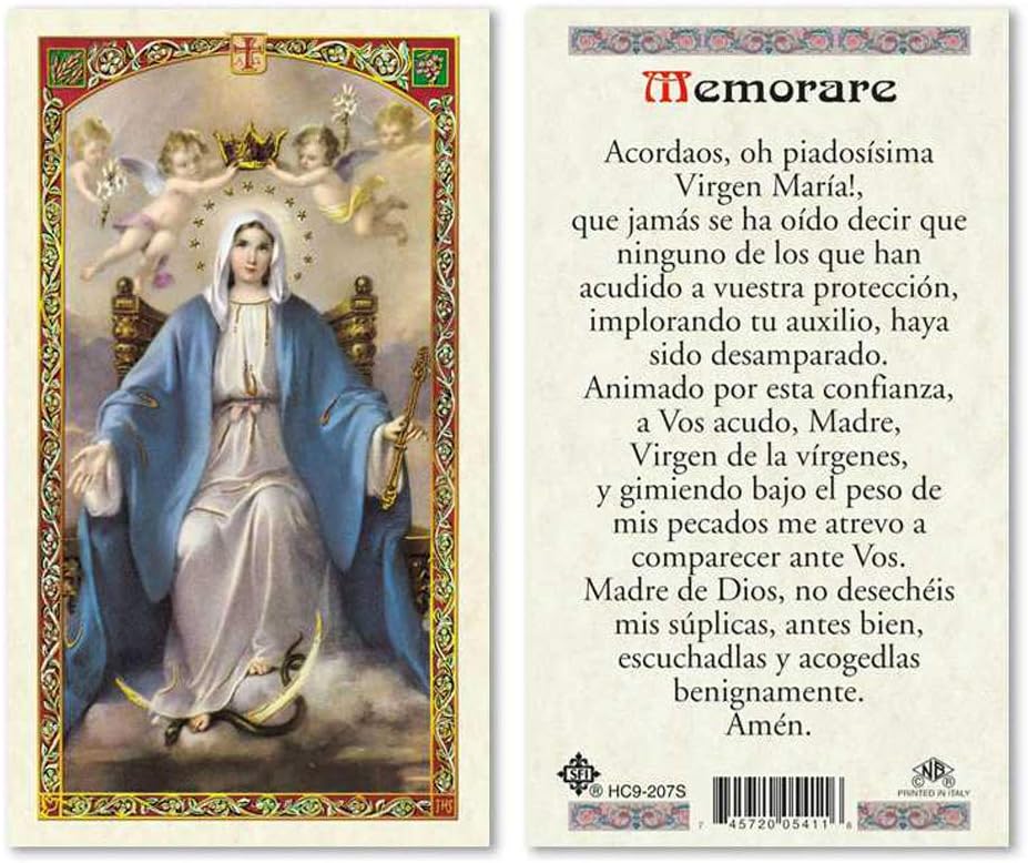 Oración a La Virgen María Memorare - Tarjetas de oración laminadas (25 ...