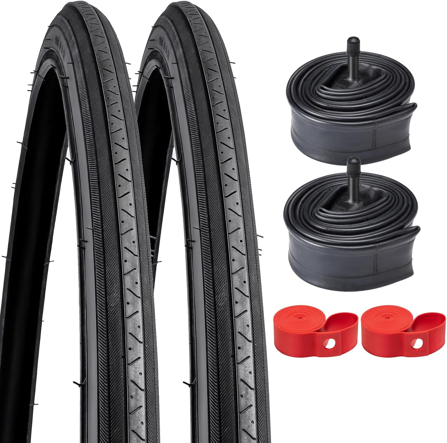 2 Pack 27" Bike Tires 27 x 1 1/4 / 32-630 Plus 2 Pack 27" Bike Tubes 27x1 1/4 AV32mm Valve ...