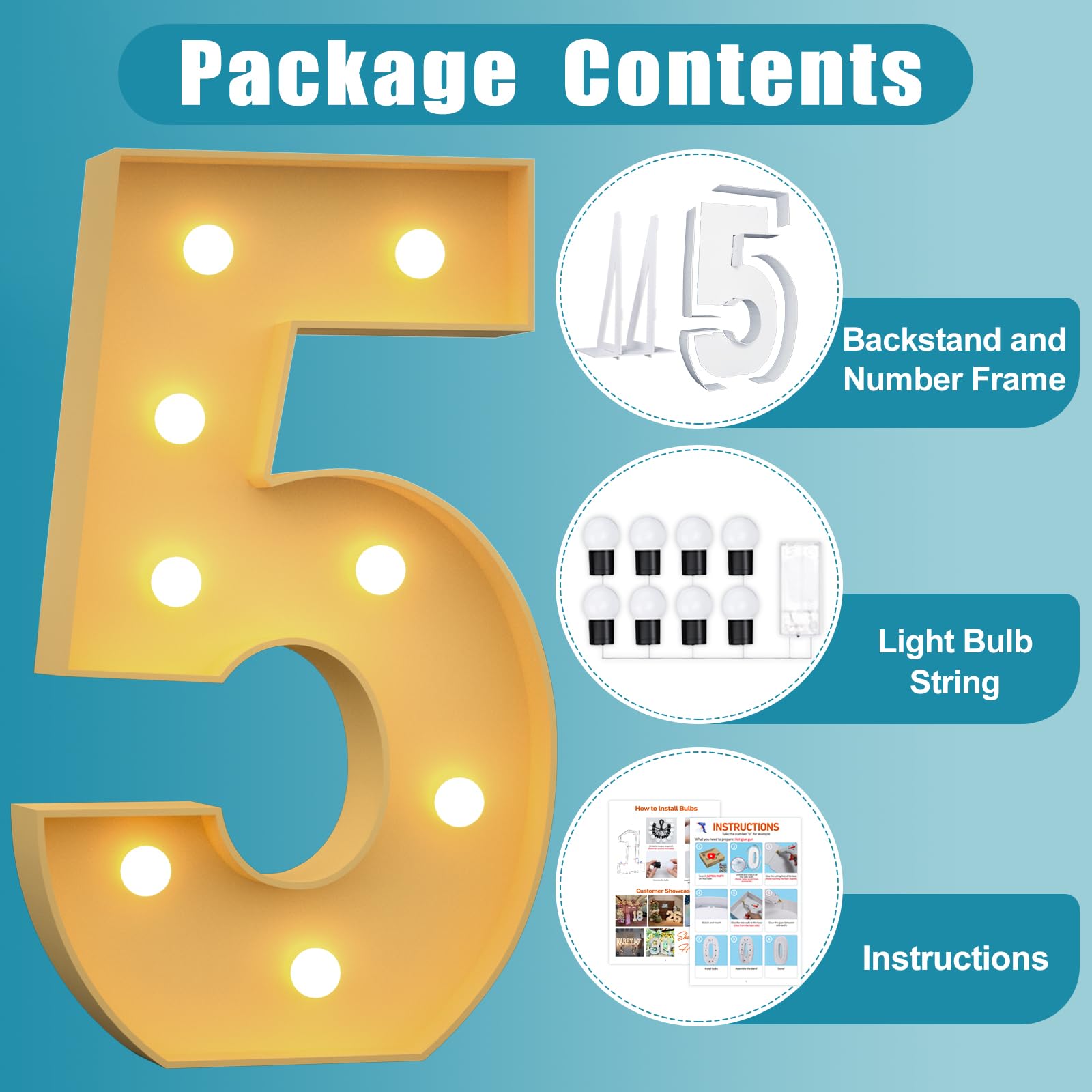 Tongjoy 3FT Marquee Light Up Numbers 5, Marquee Numbers, Mosaic Numbers ...