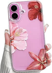 Amazon.com: Lovmooful Compatible for iPhone 16 Case Clear Cute Hibiscus Flower Aesthetic Floral ...