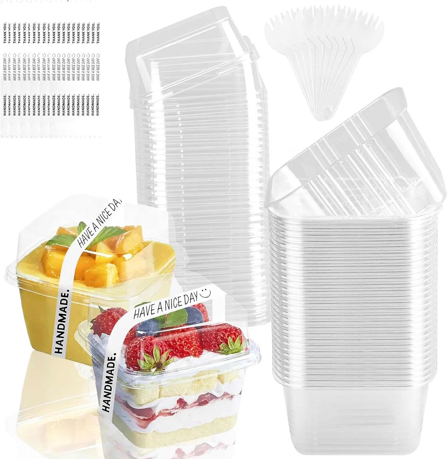wonkeken 55Pcs Reusable Square Dessert Cups Set, 8.5oz Clear Plastic ...