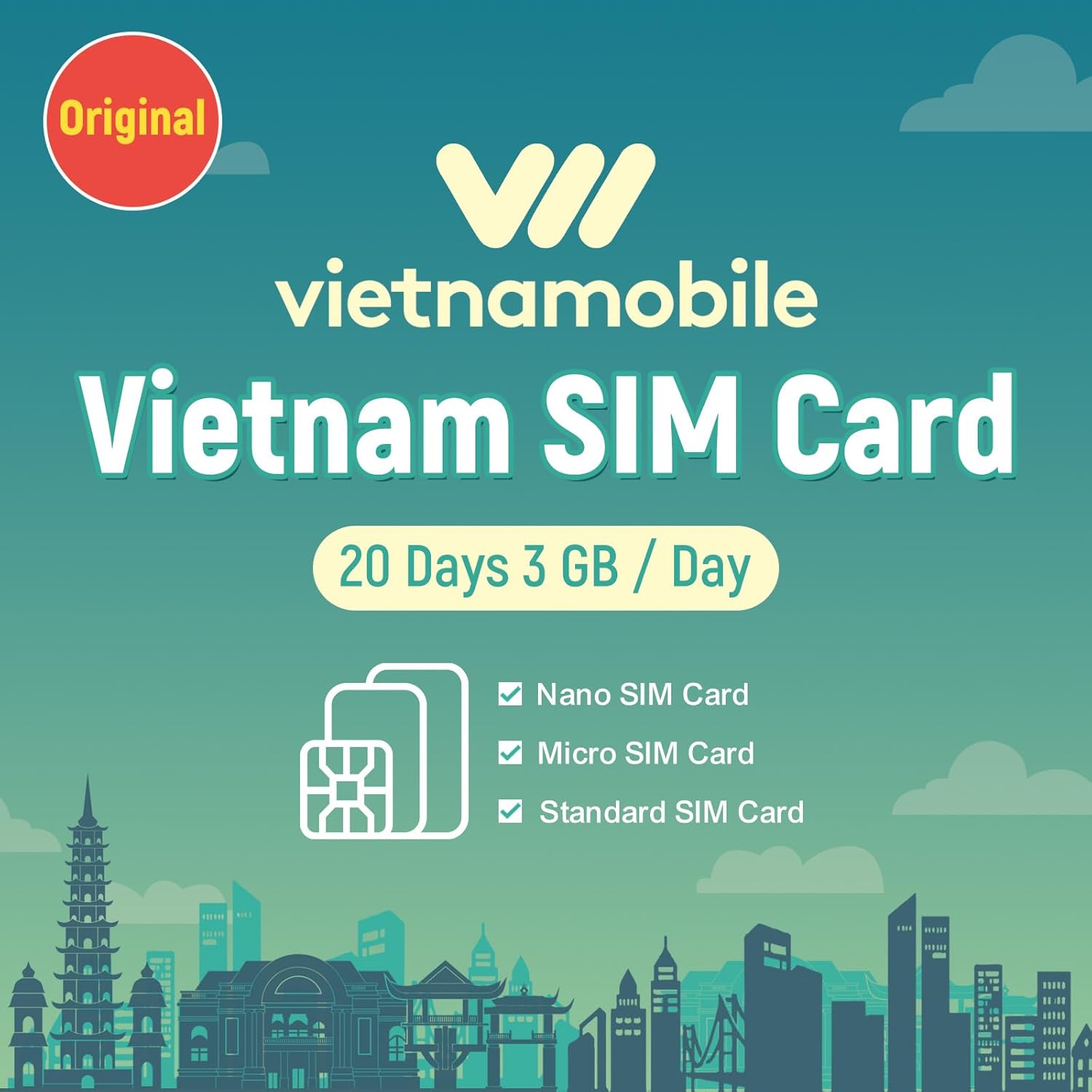 Tarjeta SIM Vietnam Vietnamobile 20 días 3 GBdía, Plug-and-Play, llamadas de intranet ilimitadas ...