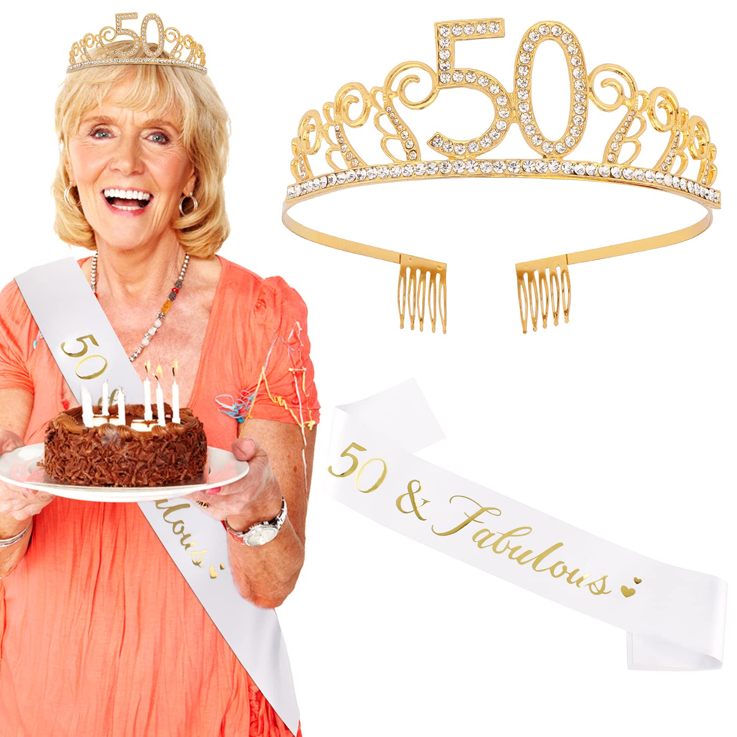 Buy 50th Birthday Crown for Women,50th Birthday Gifts for Women,50th ...