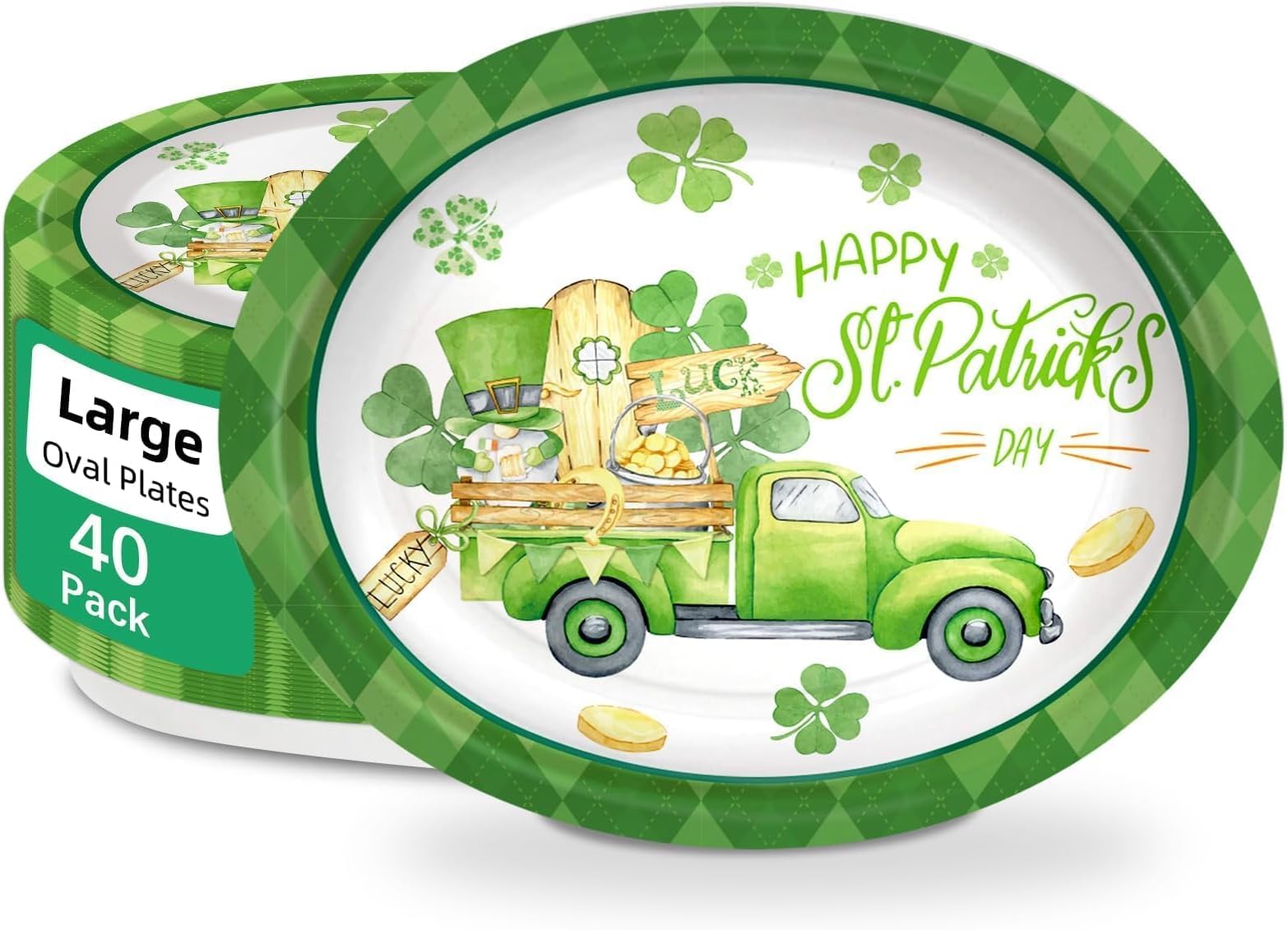 Amazon.com: Hushee 100 Count St. Patrick's Day Oval Green Paper Plates ...