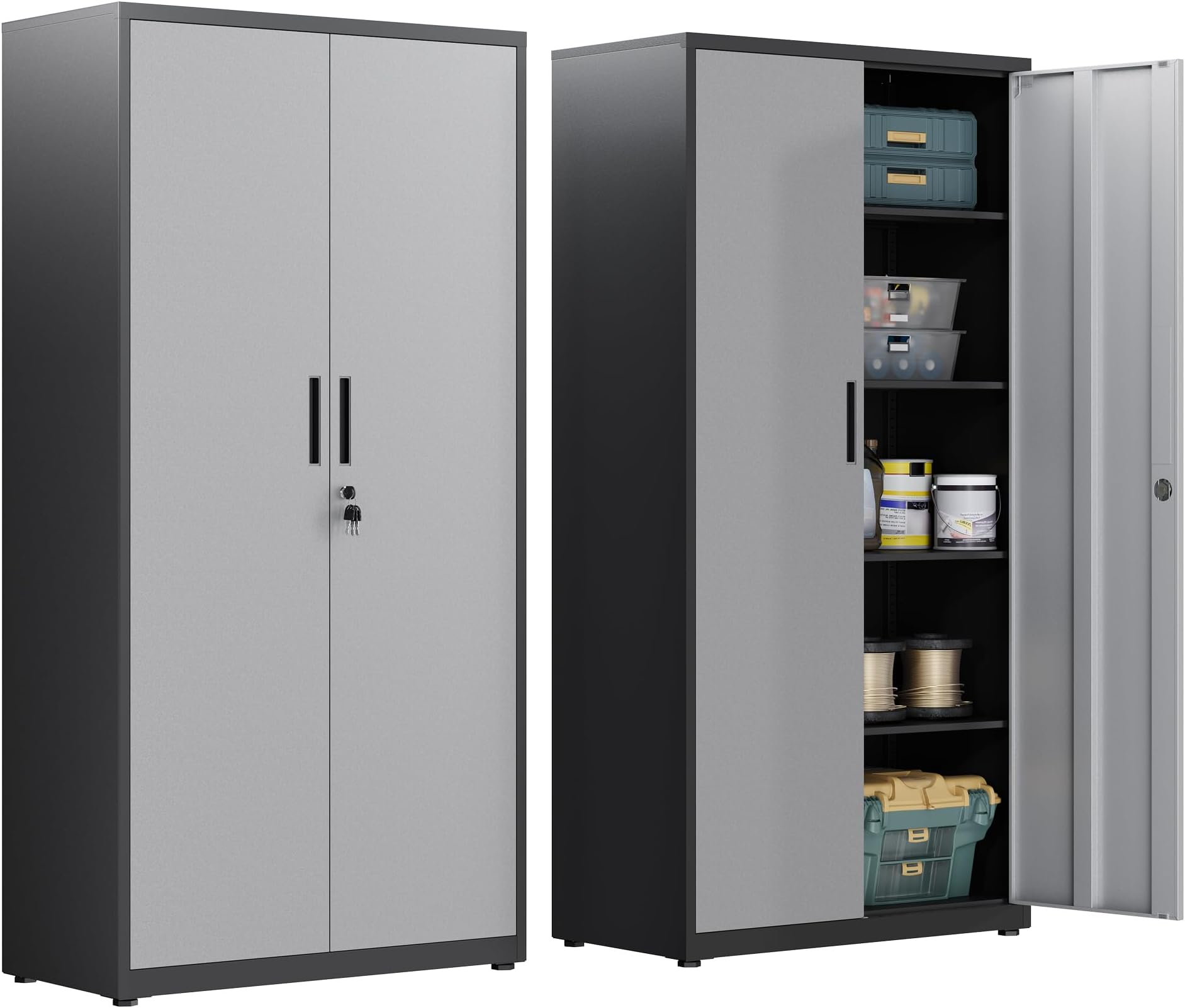 Amazon.com: HISTEEL Metal Storage Cabinet, Garage Cabinet, 69.7" H ...