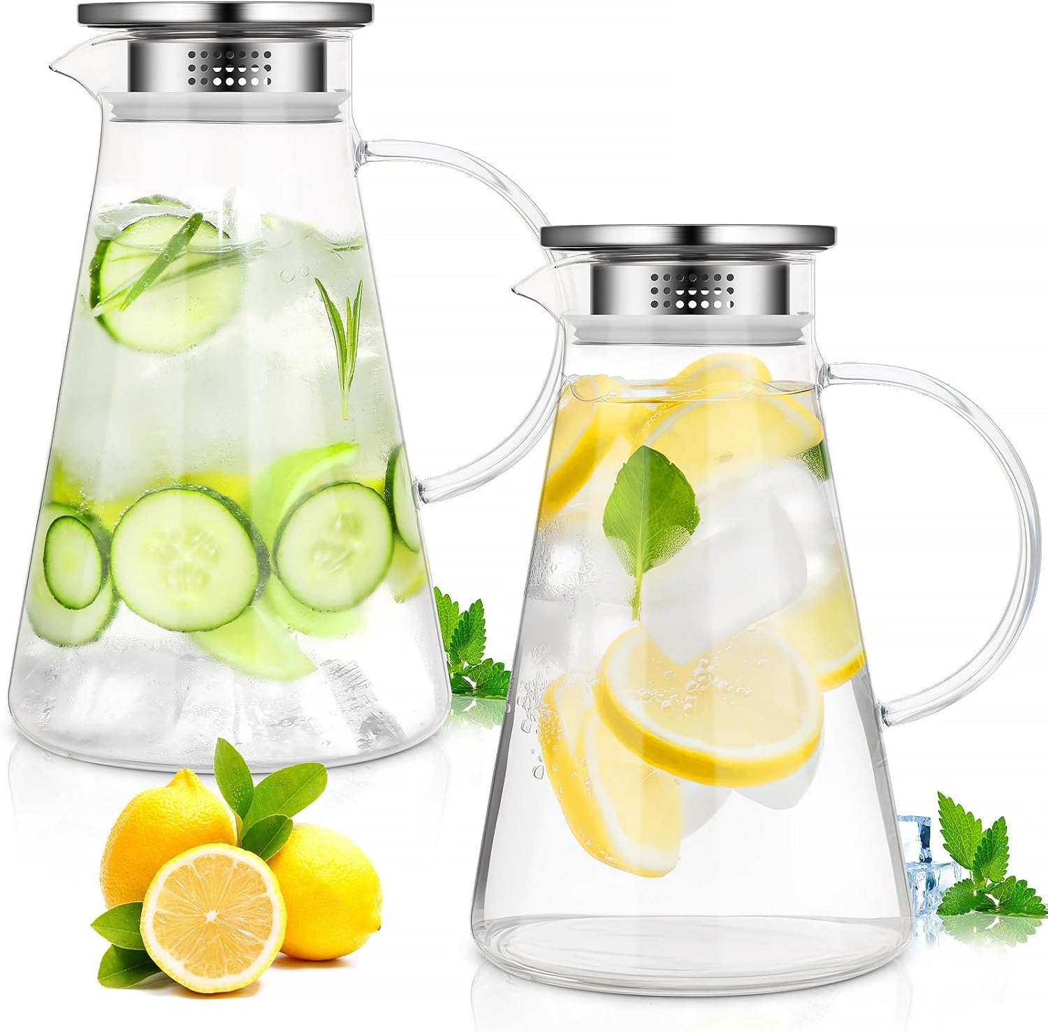 Amazon.com: Zhehao 2 Pcs Glass Pitcher with Lid Iced Tea Heat Resistant ...