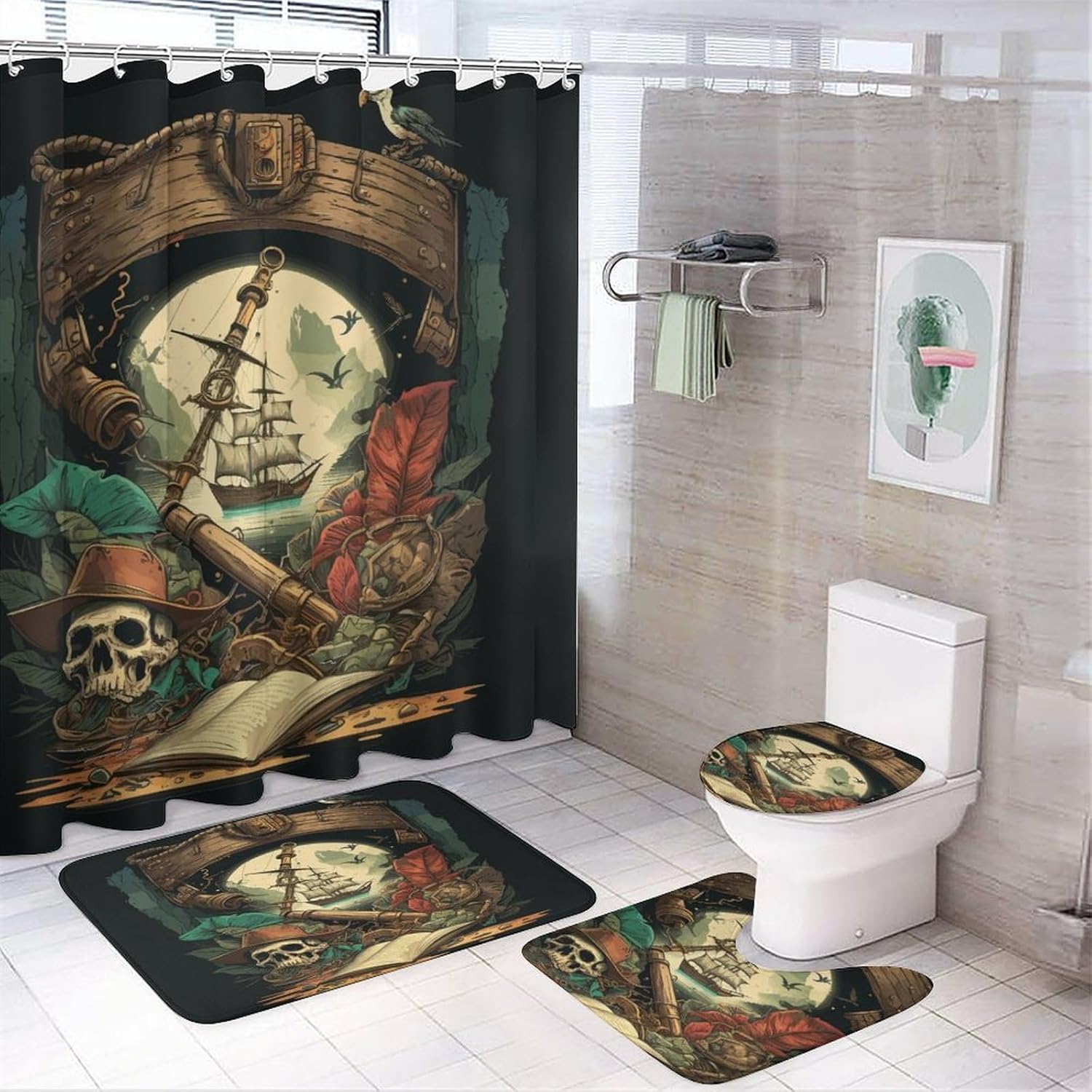 Amazon.com: Abstract Cartoon Nautical Pirate Theme Shower Curtain Sets ...