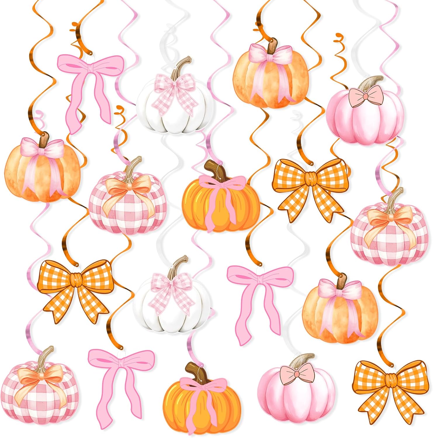 Amazon.com: Pink Pumpkin Bow Hanging Swirl Decorations, Fall ...