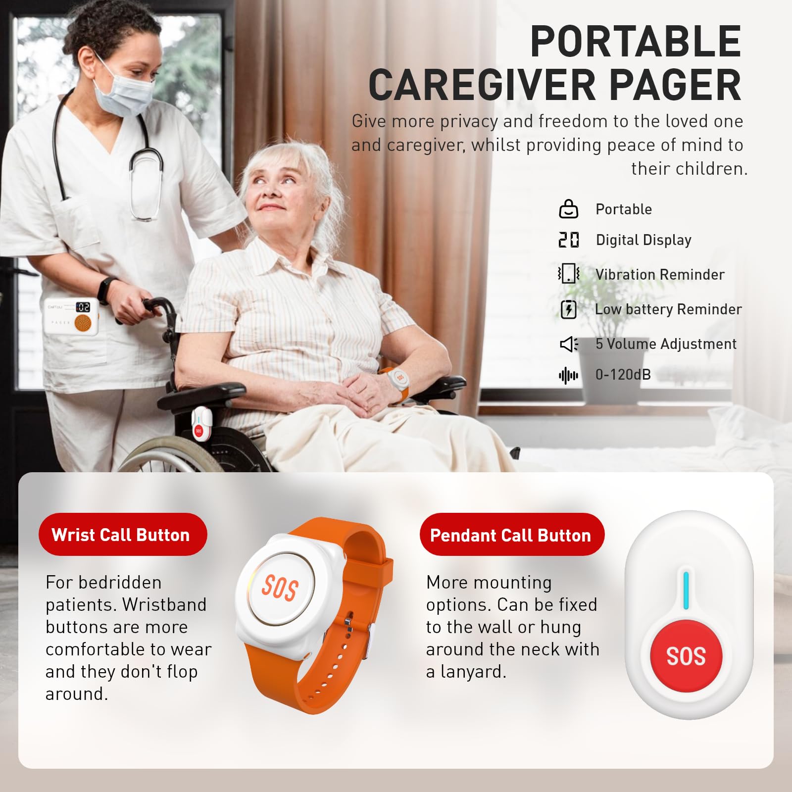 Snapklik.com : CallToU Caregiver Pager Wireless Wristband Call Buttons ...