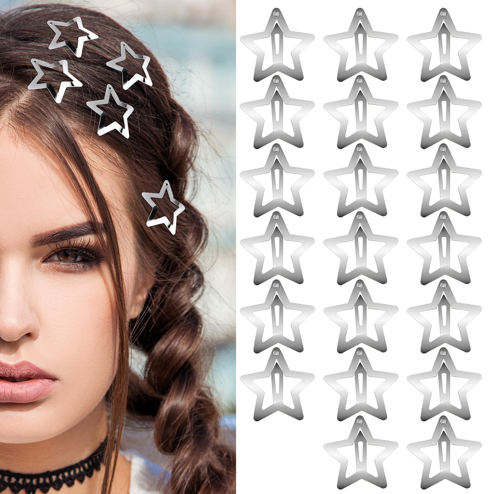 Amazon.com : 20 Silver Metal Hair Barrettes - 1.65" Non-Slip Star Hair ...
