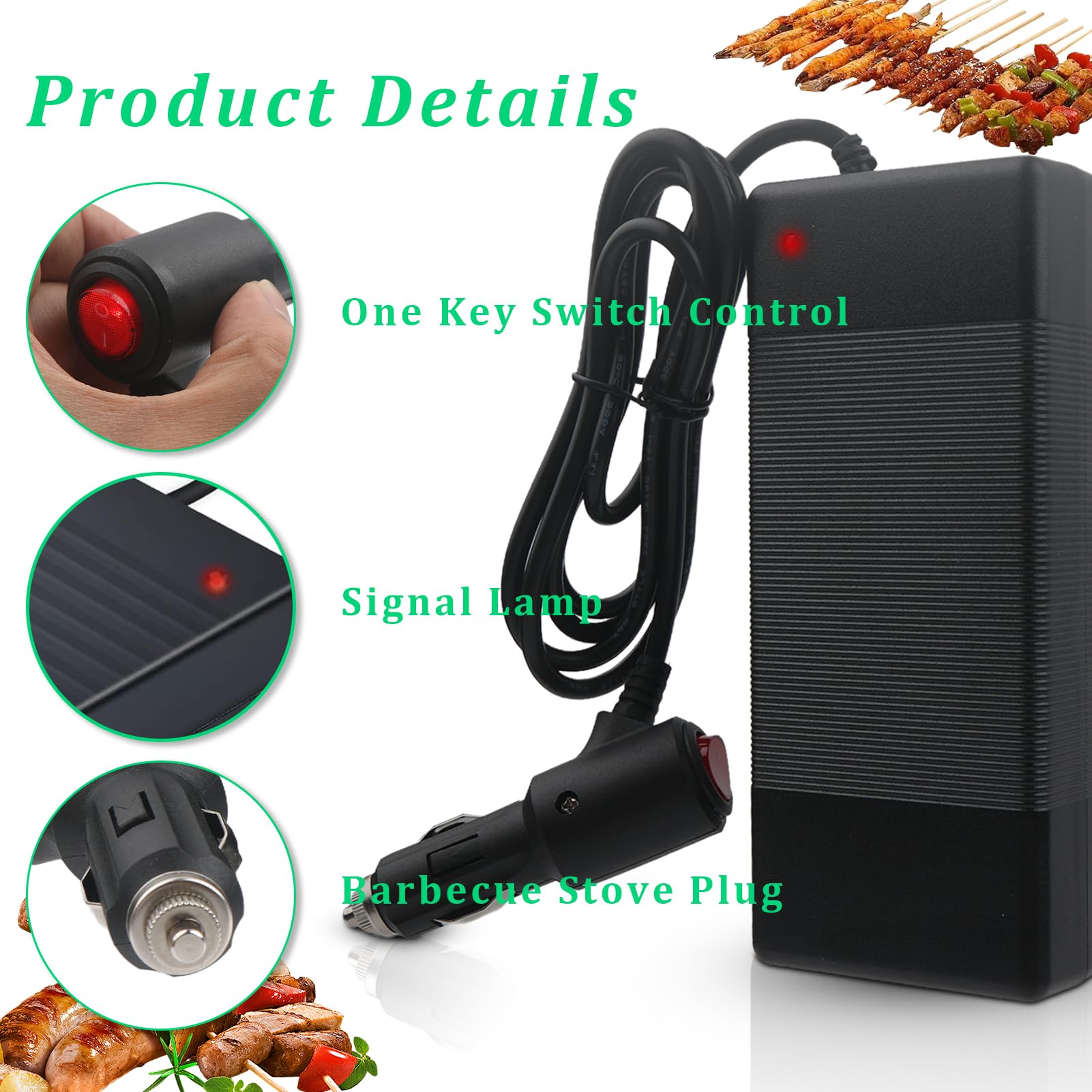 Snapklik.com : 12V 10A 120W BBQ Cigarette Lighter Plug 10.8FT Power ...