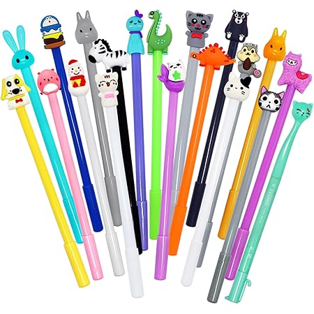 LONTOM 20 PCS Cartoon Fun Pens for Kids, Cute AnimalsPens Black Gel Ink ...
