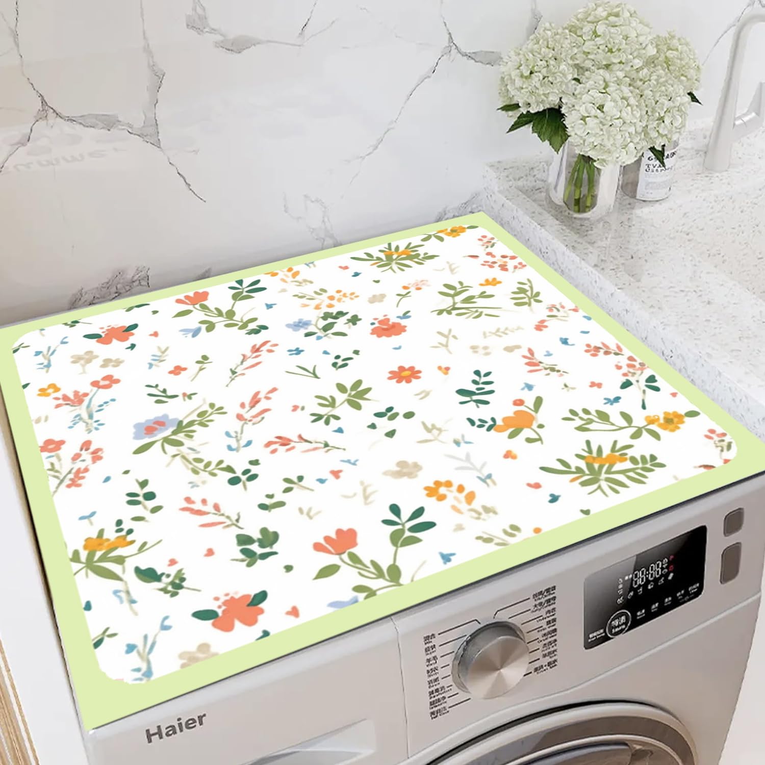 Amazon.com: Nouiroy Flowers Washing Machine Dust Cover Mat Floral ...