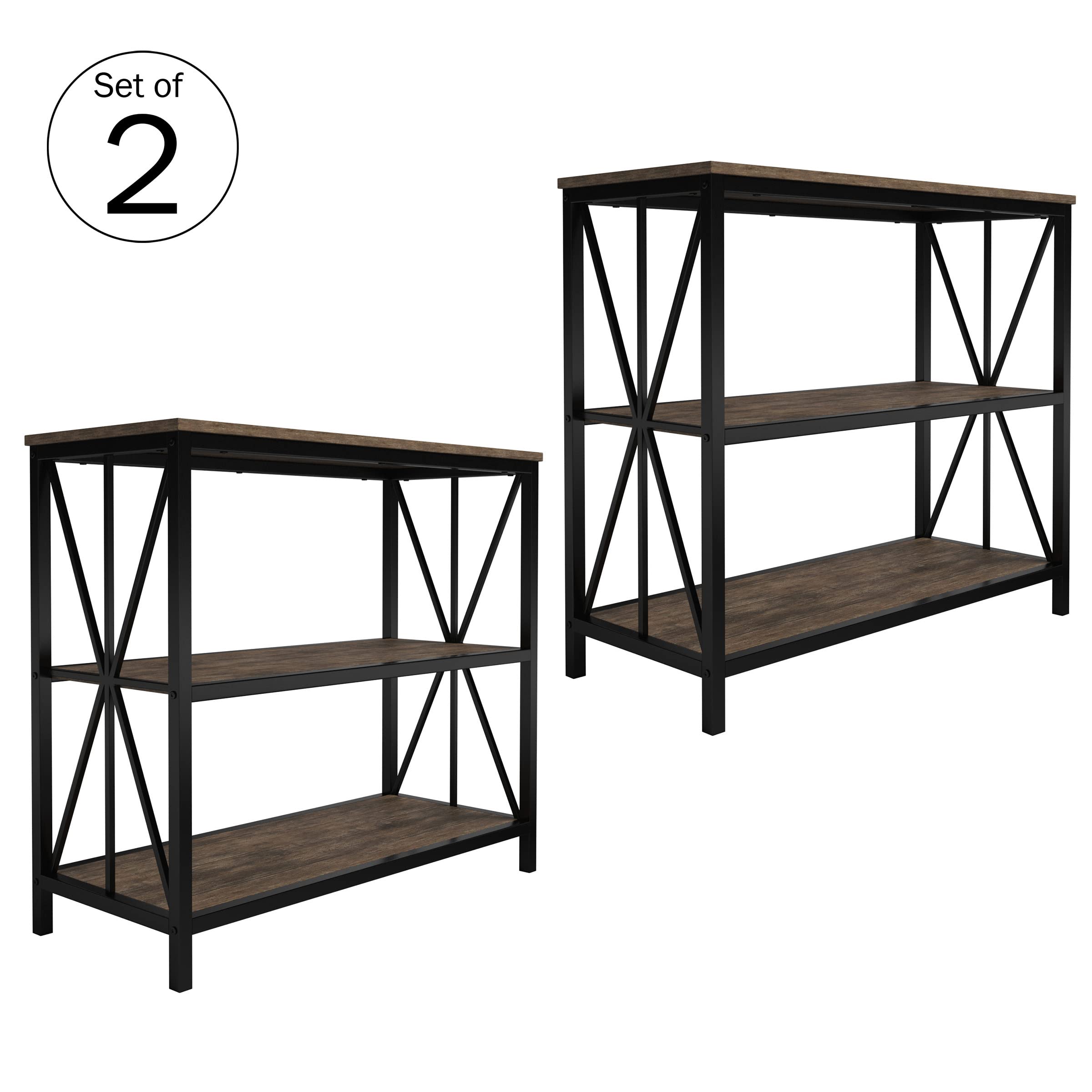 Steel Frame X-Sided Shelving Unit With Solid Wood Tiers, Open Back ...