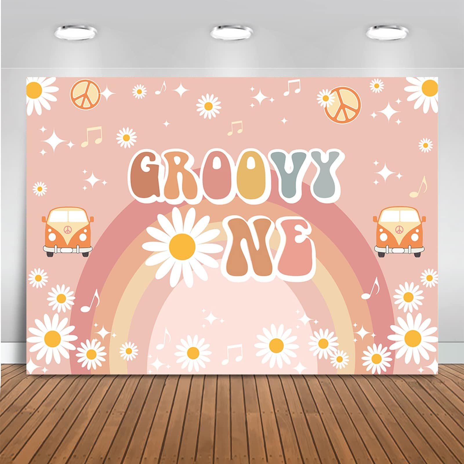 Amazon.com : Mocsicka Groovy One Birthday Backdrop Boho Rainbow Groovy ...