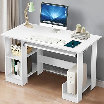 Blisswood Home Office Desk, White Computer Desk With Shelves & Sliding ...