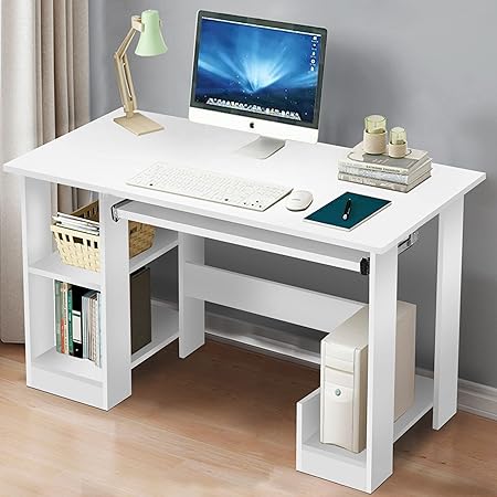 Blisswood Home Office Desk, White Computer Desk With Shelves & Sliding ...