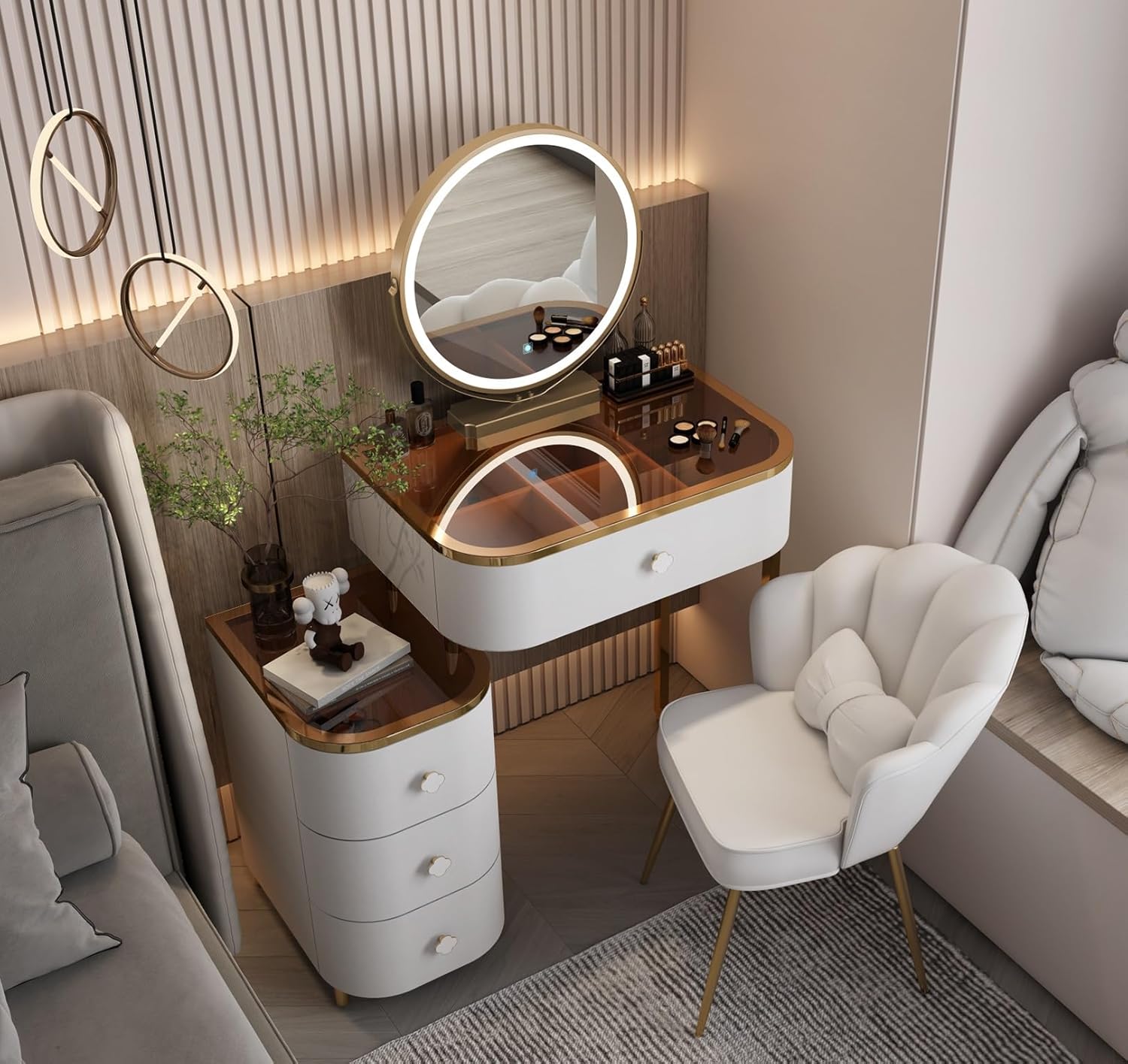 Amazon.com: Maxbetip The Compact Makeup Vanity with Glass Top, LED ...