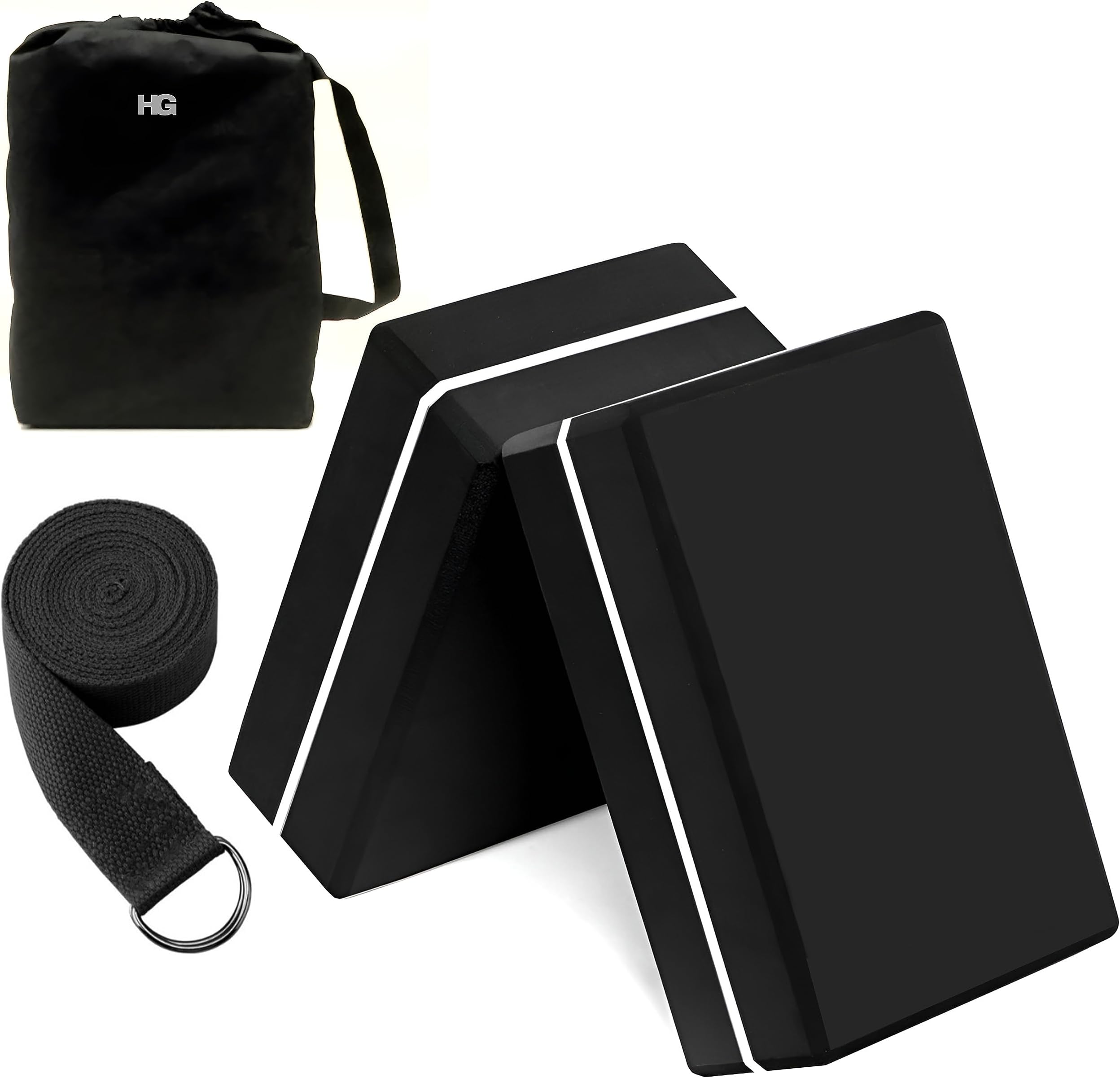 FEGSY High Density Foam Yoga Block Brick Set of 2 with Yoga Strap for ...