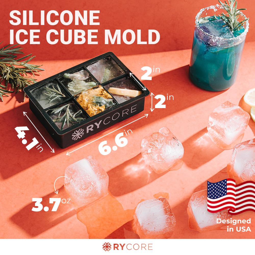 Snapklik.com : Premium Large Square Ice Cube Mold Pack - 6 Cubes, Black ...