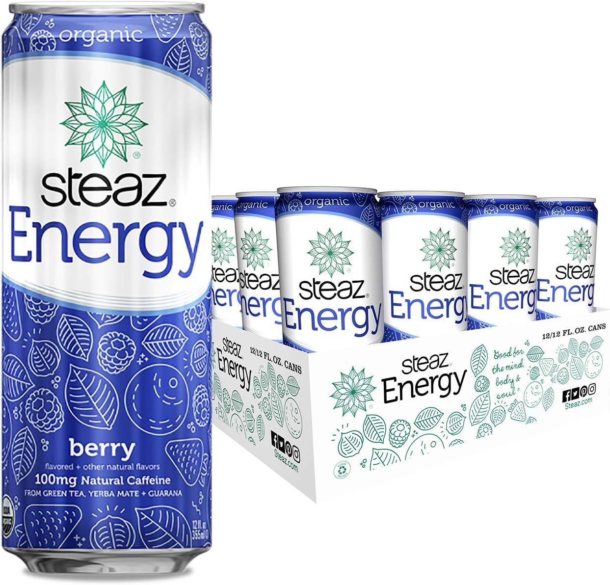 Amazon.com : Steaz Organic Energy Drink, Berry, 12 FL OZ (Pack of 12 ...