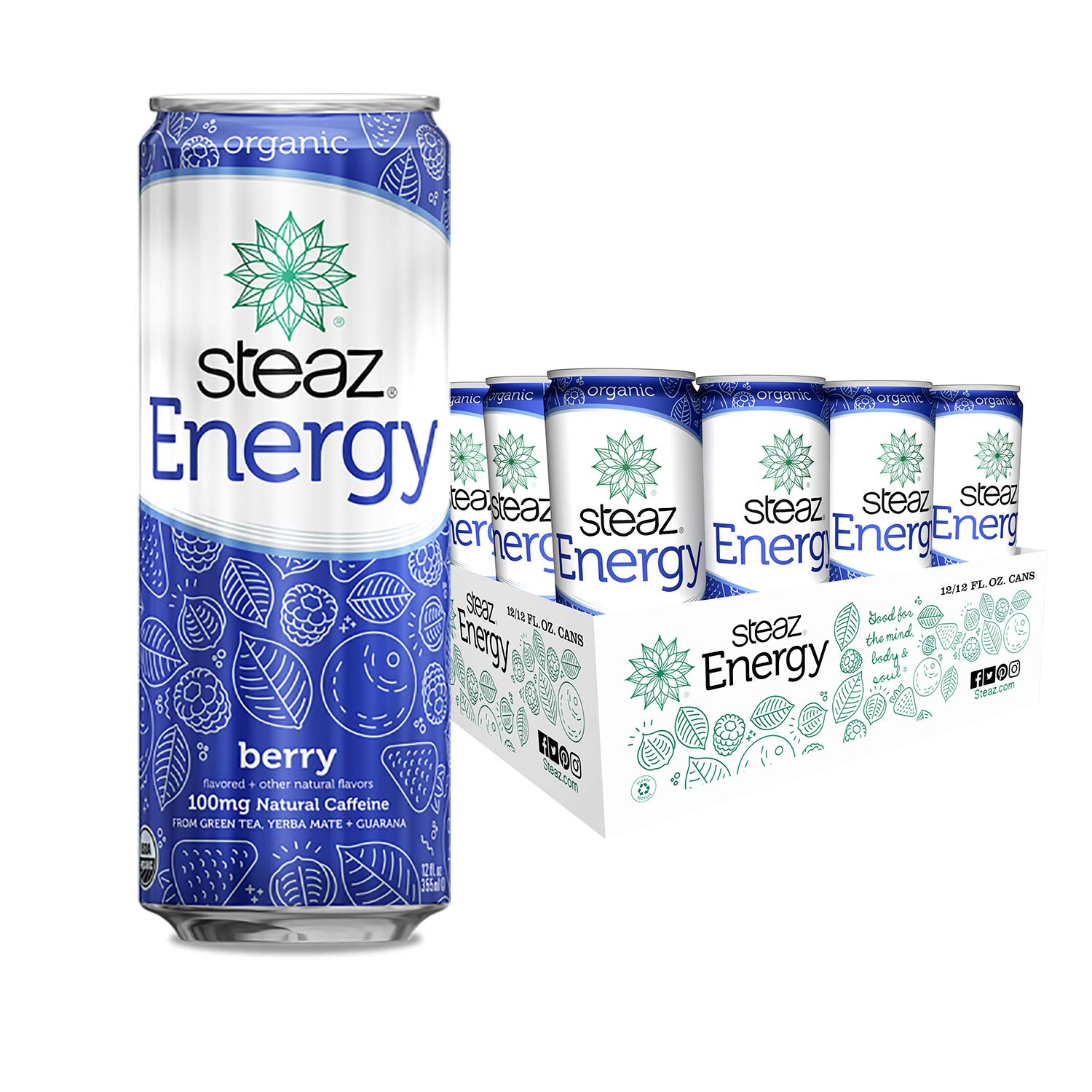 Amazon.com : Steaz Organic Energy Drink, Berry, 12 Fl Oz (Pack of 12 ...