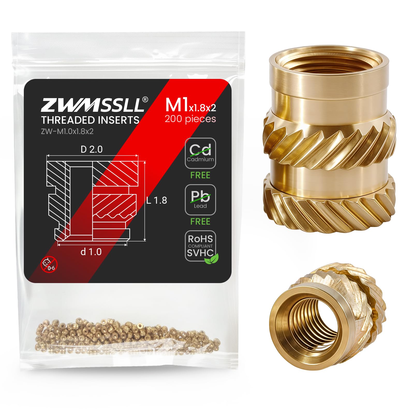 ZWMSSLL M1 Heat Set Threaded Inserts,200 Pieces Heat Set Insert for 3D ...