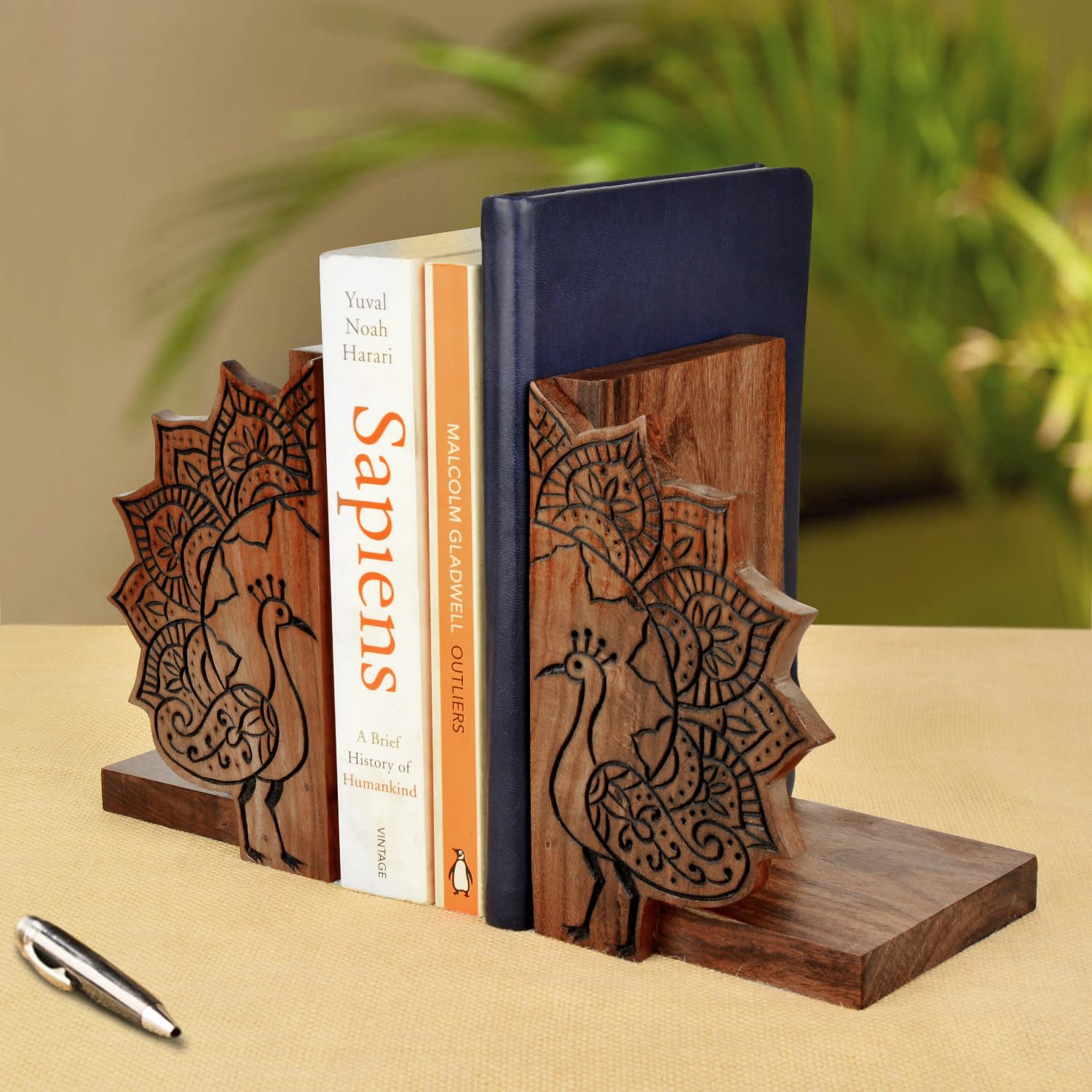 StyleMyWay Hand Carved & Engraved Unique Peacock Design Book Ends in ...