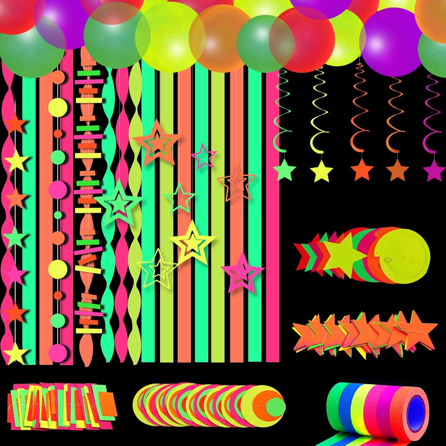 Amazon.com: 1Set Neon Paper Garland UV Blacklight Reactive Luminous ...