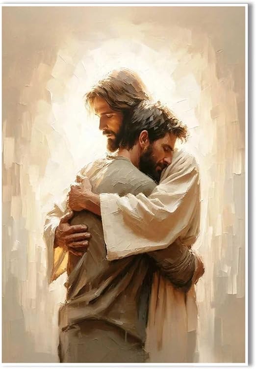 Amazon.com: A Sacred Bond Christian Painting Jesus Hugging Man Jesus ...