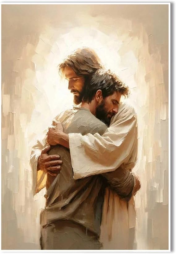 Amazon.com: A Sacred Bond Christian Painting Jesus Hugging Man Jesus ...