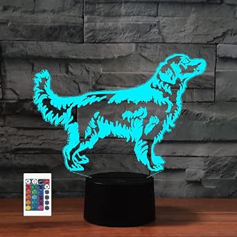 SUPERRUIDALONG 3D Golden Dog Remote Control 16 Color Night Lights ...