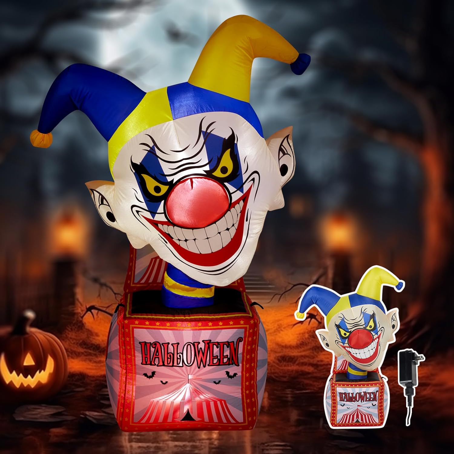 Amazon.com: VINGLI 3.9FT Gift Box Clown Inflatable Halloween Outdoor ...