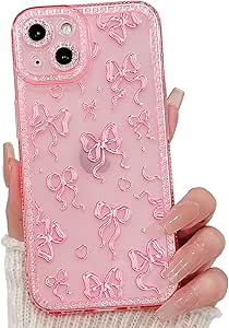 Amazon.com: NITITOP Compatible with iPhone 14 Plus / 15 Plus Case Cute Clear Pink Glitter Bow ...