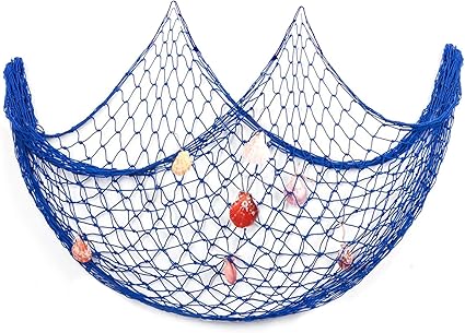 Fishing Net Decoration with Shells 6.5 X 3.3Ft Blue Decorative Fishing ...