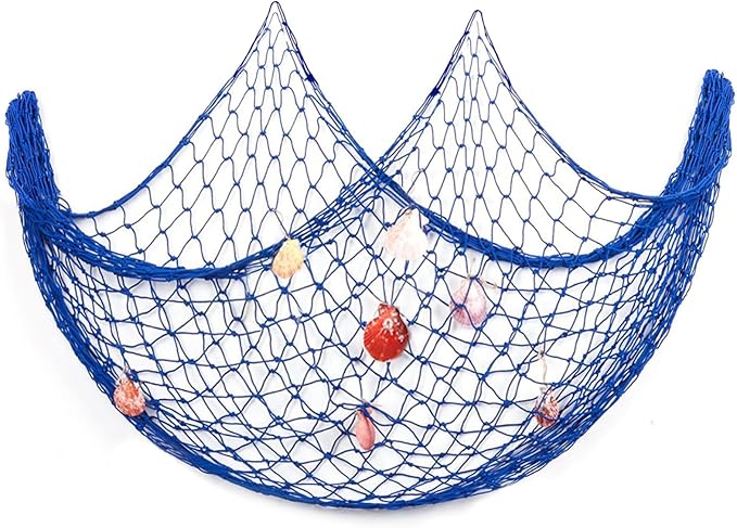 Fishing Net Decoration with Shells 6.5 X 3.3Ft Blue Decorative Fishing ...