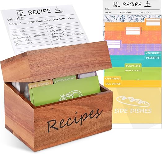 Amazon.com: Icepark Recipe Box,Recipe Cards 100 Size 4"x6" with 15 ...