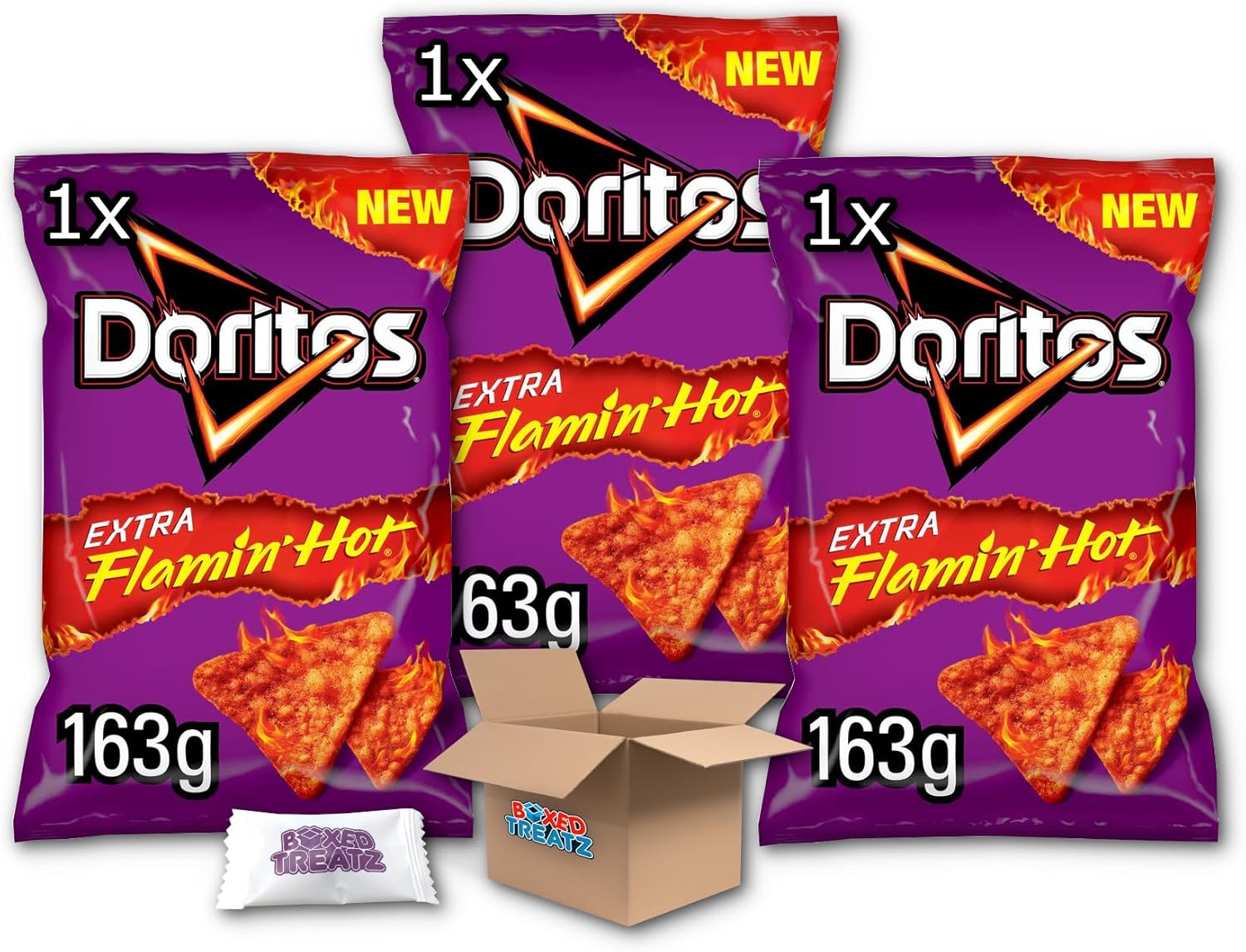 Doritos NEW Extra Flamin' Hot Flavour - Doritos Corn Chips 3x163g Boxed Treatz : Amazon.co.uk ...