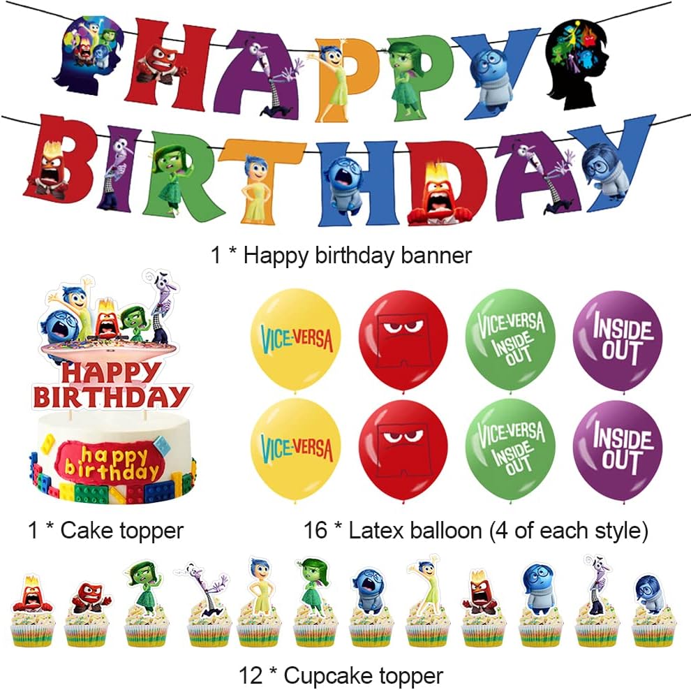 Ksopsdey 30 pcs Inside Out Birthday Party Decorations Cartoon Theme ...