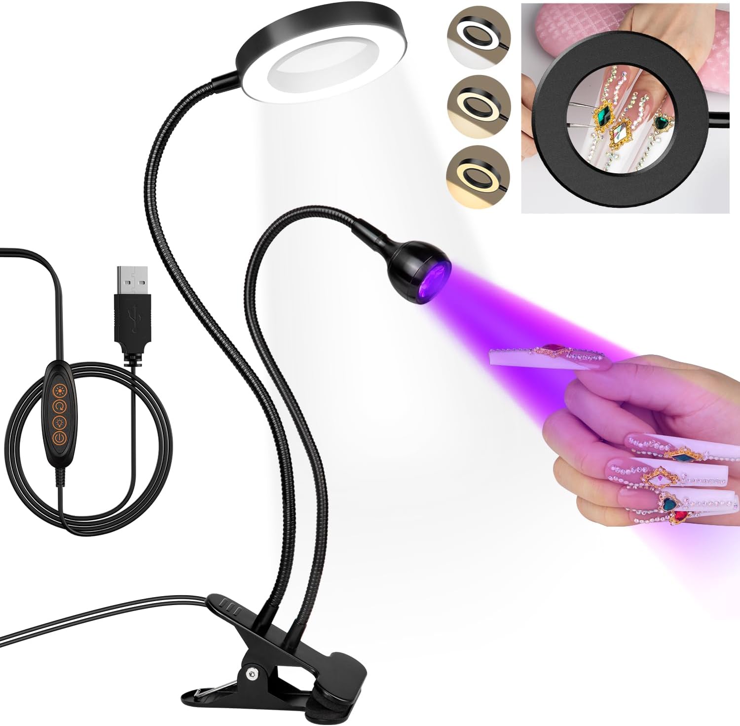 Amazon.com: AORAEM LED UV Nail Lamp: Double-Headed Gooseneck U V Lamp ...