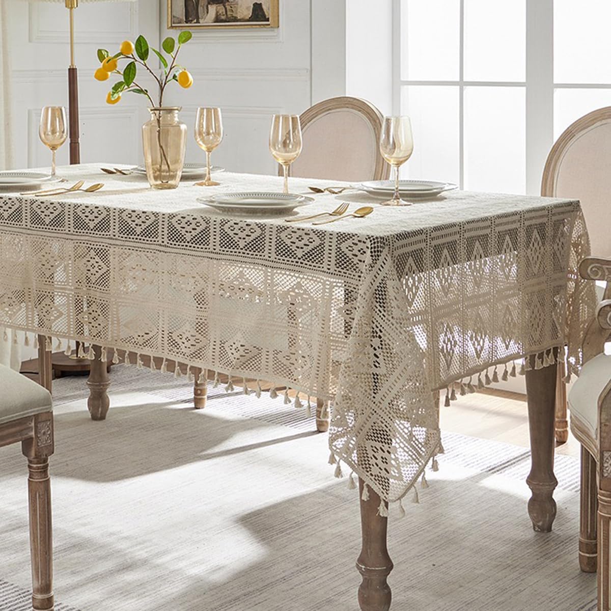 Amazon.com: Tootop Bohemian Cotton Linen Geometric Tablecloth Plaid ...