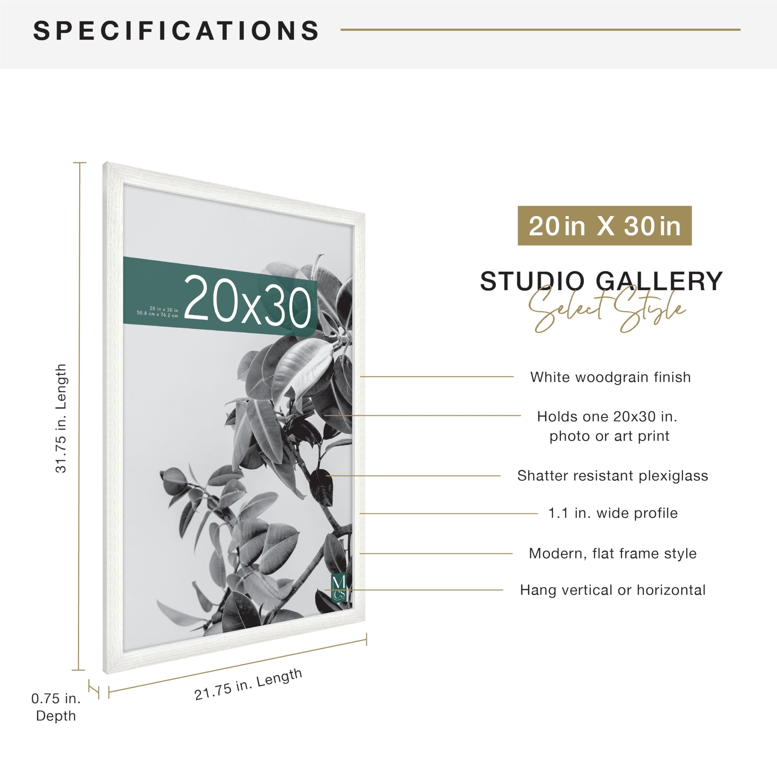Snapklik.com : MCS Studio Gallery 20x30 Poster Frame White Woodgrain ...