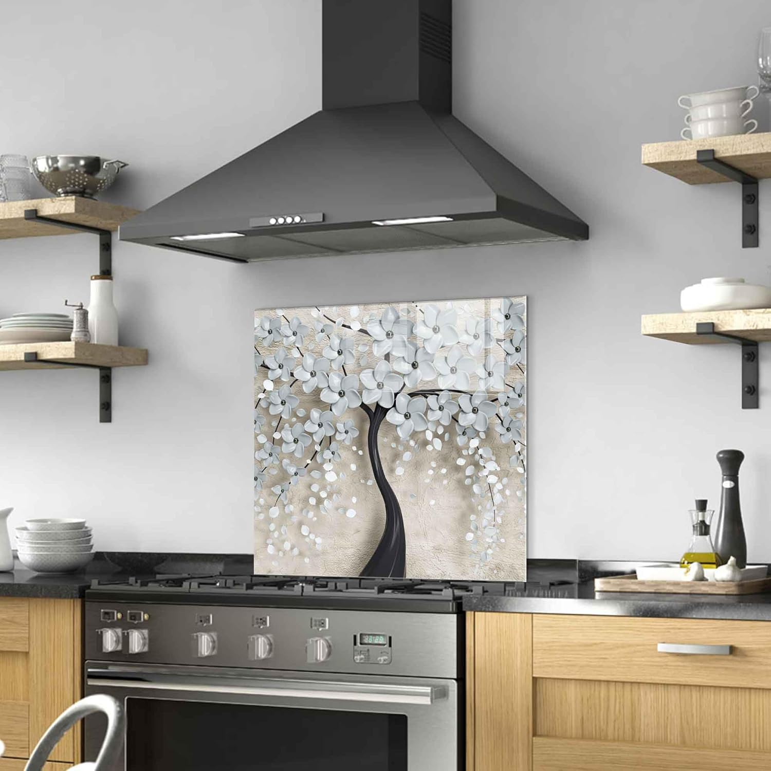 Amazon.com: Tempered Glass Kitchen Backsplash, Stove Back Cover, Stove ...