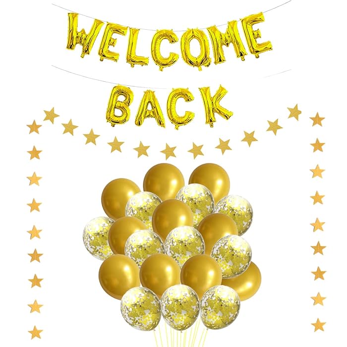 Buy FACHY Welcome Back Letter Balloon Star Banner Garland with Gold ...
