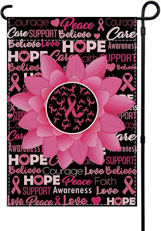 Amazon.com : Linen Breast Cancer Awareness Garden Flag Breast Cancer ...