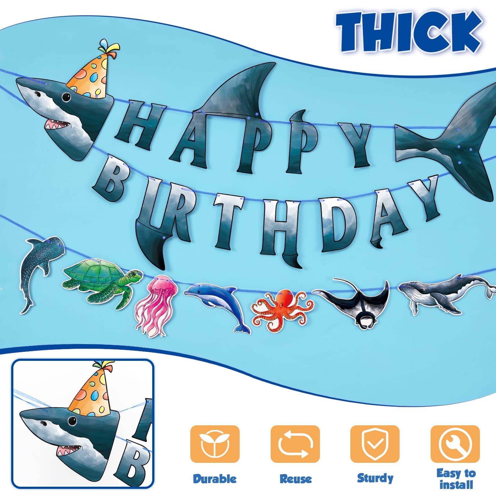 Snapklik.com : Shark Happy Birthday Banner Set - Ocean Theme Party ...