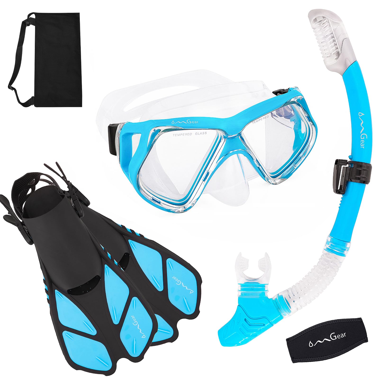 OMGear Mask Snorkel Set with Fins Snorkeling Gear for Adults Silicone ...