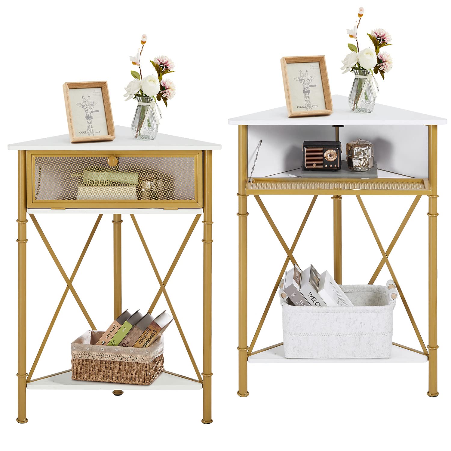 Snapklik.com : VECELO Corner Tables For Small Spaces, Multipurpose ...