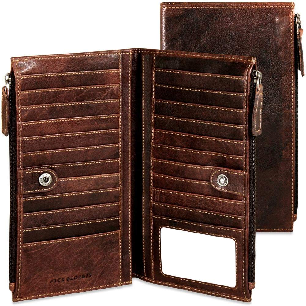 Amazon.com: Jack Georges Voyager Leather Large Zippered RFID Wallet ...