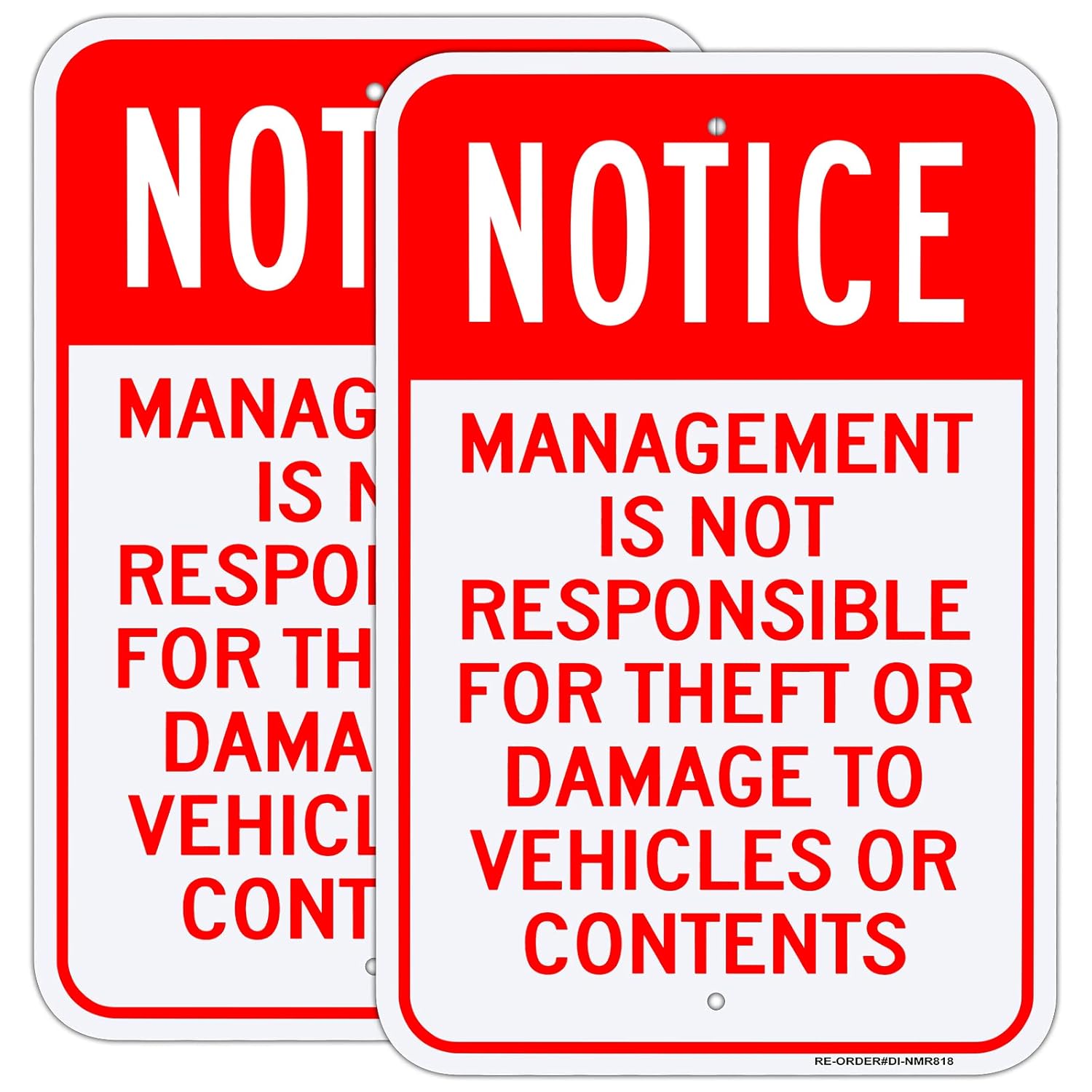 2 Pack"Notice - Management is Not Responsible for Theft Or Damage to ...